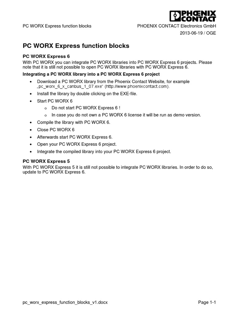 Integrating PC WORX Libraries in Express 6 | PDF