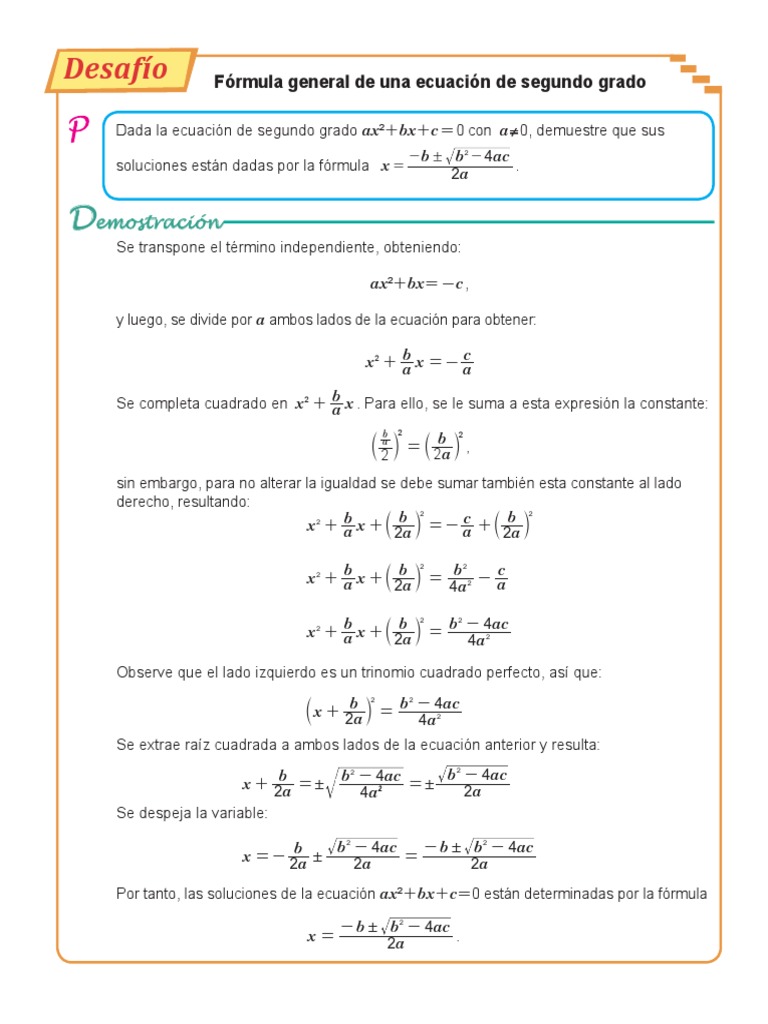 Demostración de La Fórmula General de Una Ecuación de Segundo Grado | PDF