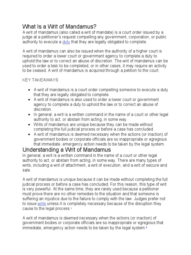 What Is A Writ of Mandamus?: Key Takeaways | PDF | Mandamus | Writ