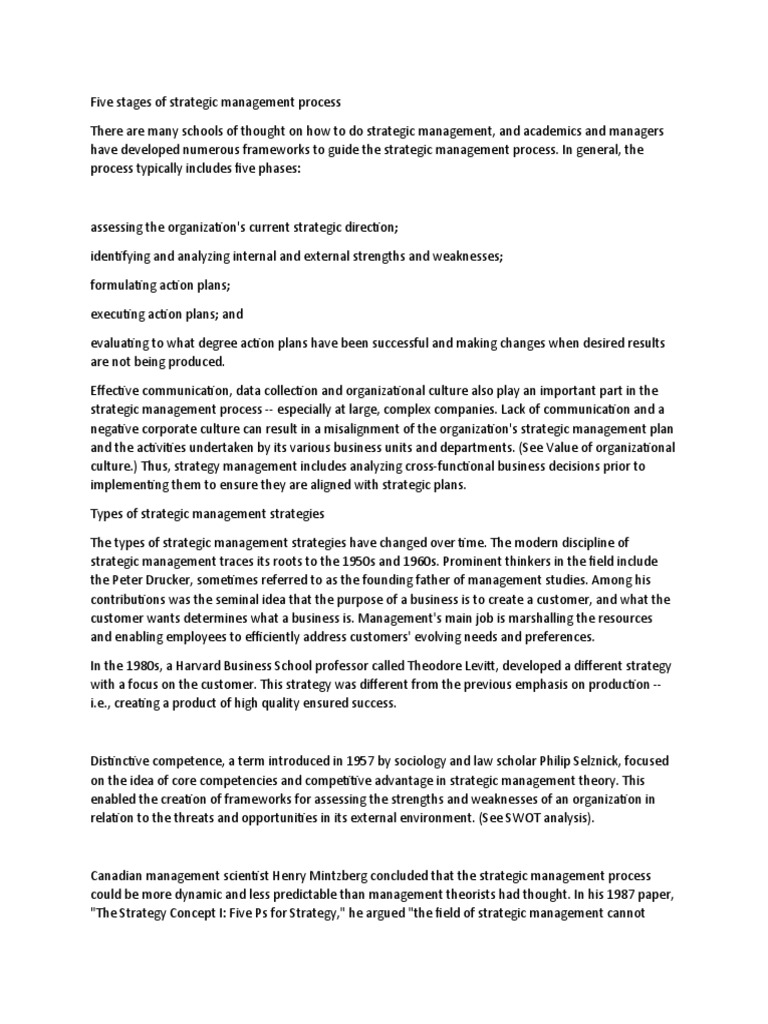 Five Stages of Strategic Management Process | PDF | Organizational ...