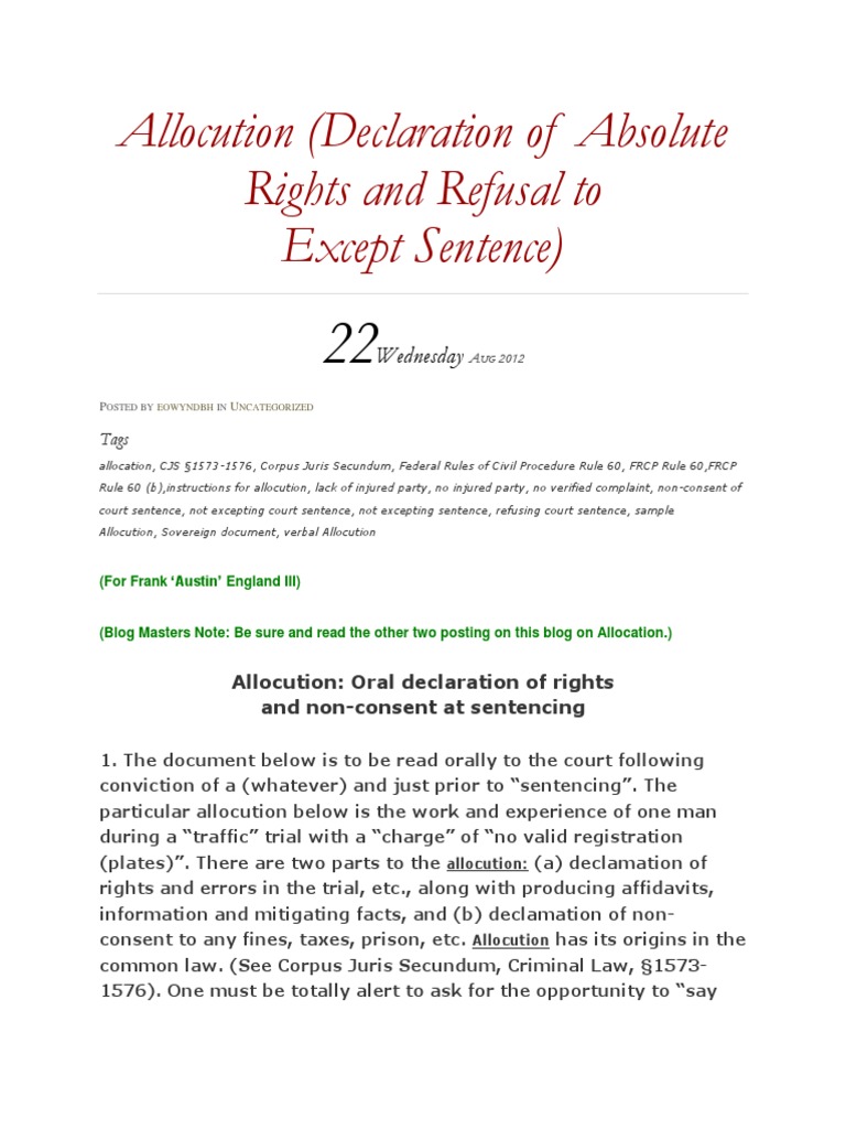 Allocution: Rights Declaration Guide | PDF | Federal Rules Of Civil ...