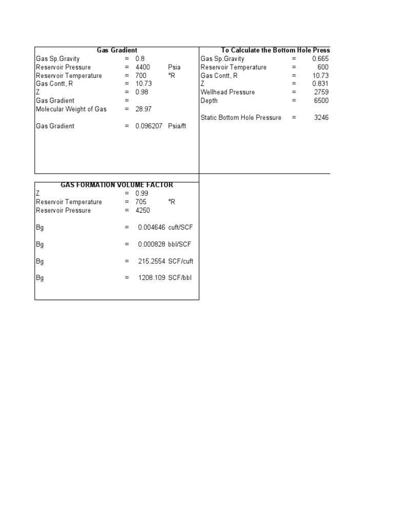 Gas Gradient To Calculate The Bottom Hole Pressure | PDF