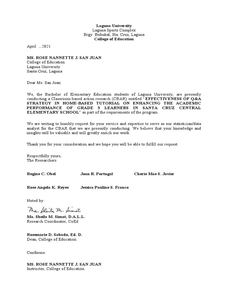 Letter For Statistician - Sta.Cruz Edited | PDF