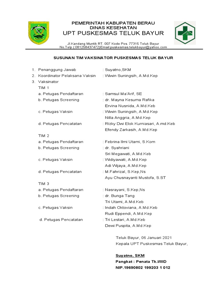 SK Tim Vaksinator PKM Teluk Bayur | PDF