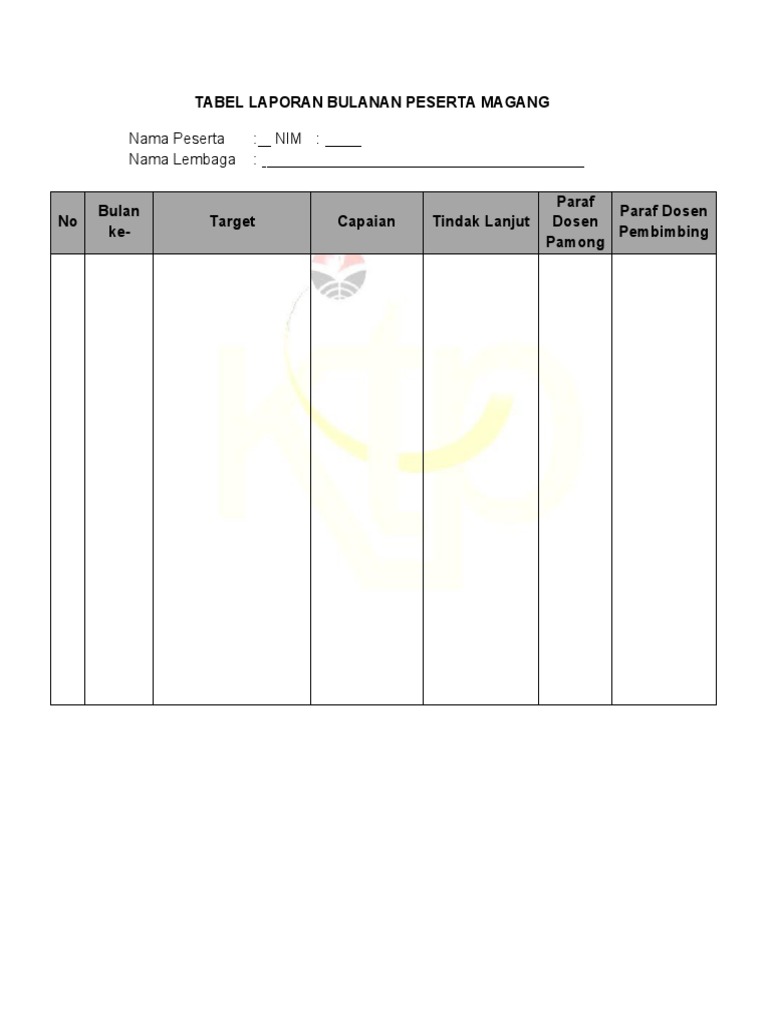 Tabel Catatan Bulanan Peserta Magang | PDF