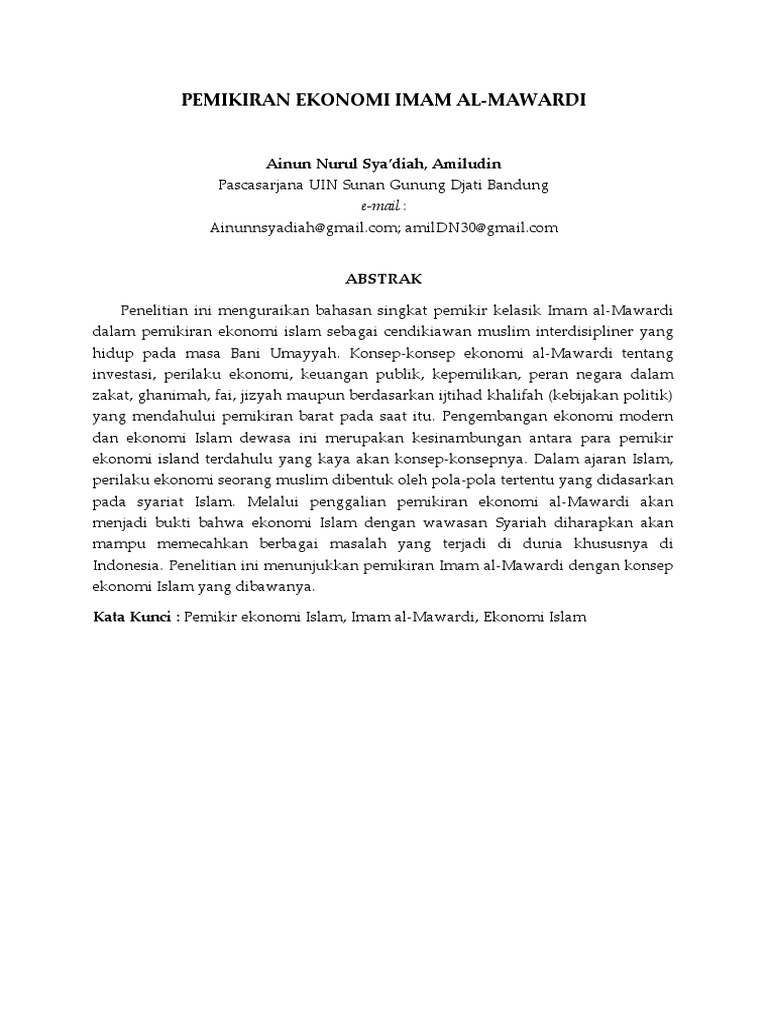 Pemikiran Ekonomi al-Mawardi | PDF