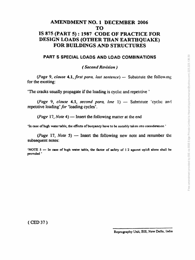 IS 875 Part 5 Amendment Overview | PDF