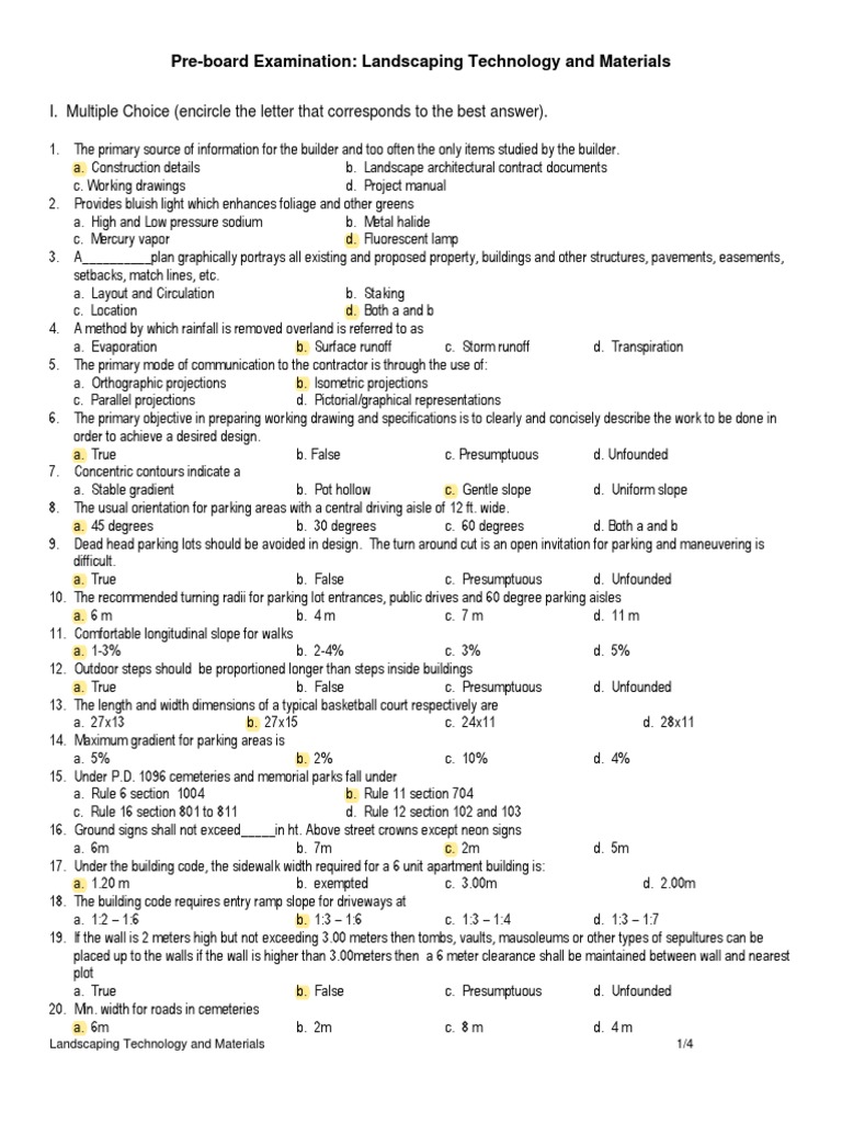 Pre-Board Examination: Landscaping Technology and Materials | PDF ...