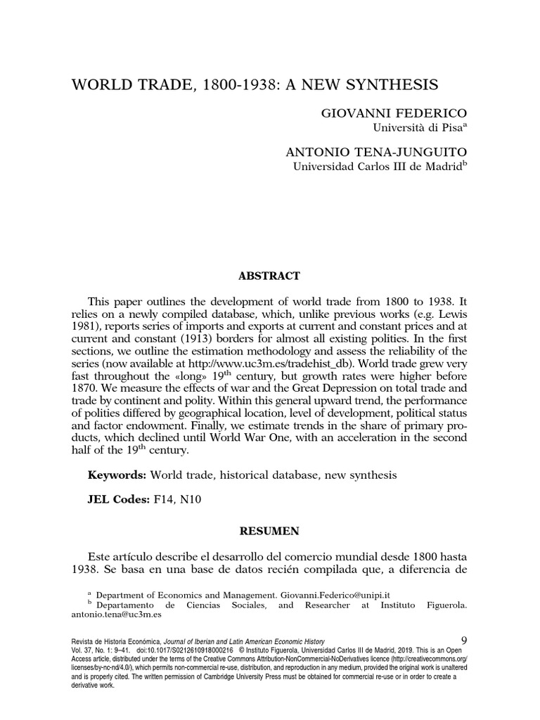 World Trade 1800-1938: A New Synthesis | PDF | Exchange Rate | Price ...