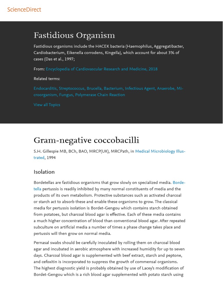Fastidious Organism: Gram-Negative Coccobacilli | PDF | Elisa | Infection