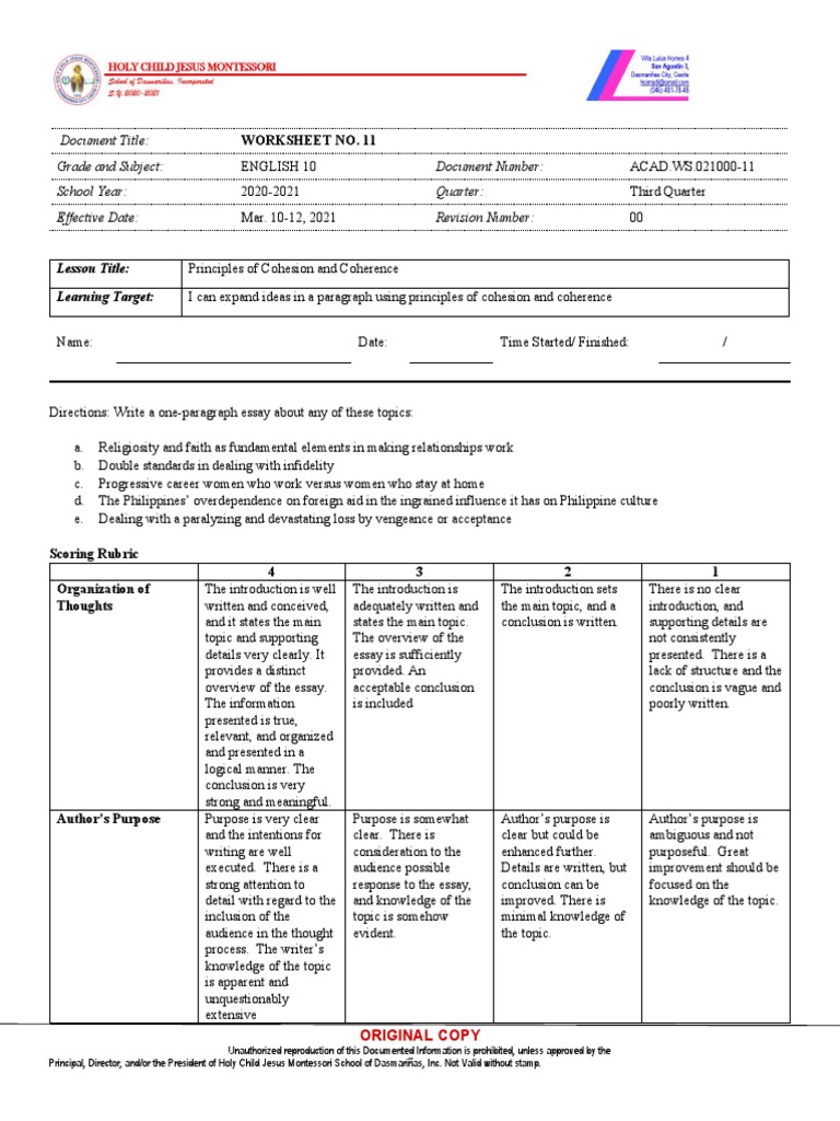 Document Title: Grade and Subject: Document Number: School Year ...