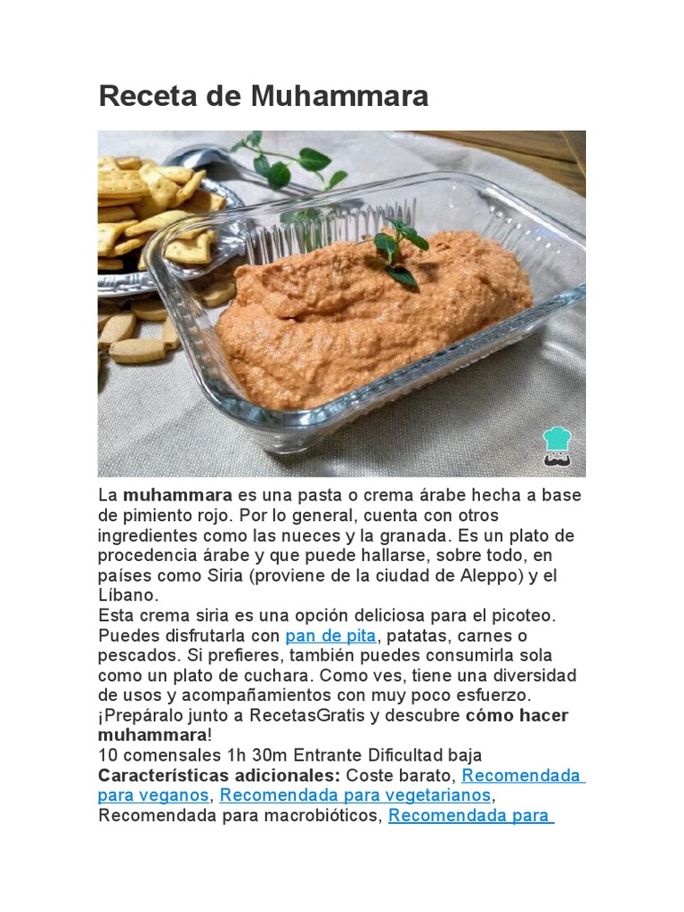 Receta fácil de Muhammara árabe | PDF | Té | Alimentos