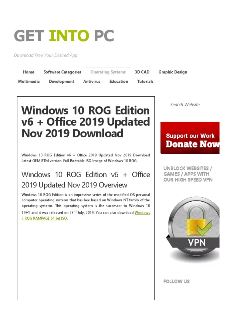 Windows 10 ROG Edition v6 + Office 2019 Updated Nov 2019 Download | PDF ...
