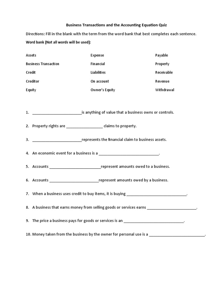 Accounting Equation Quiz and Answers | PDF
