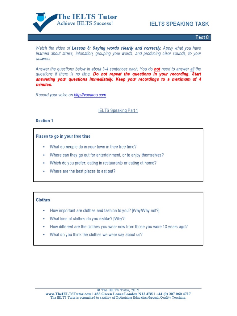 IELTS Speaking Test 8 HW | PDF | Career & Growth