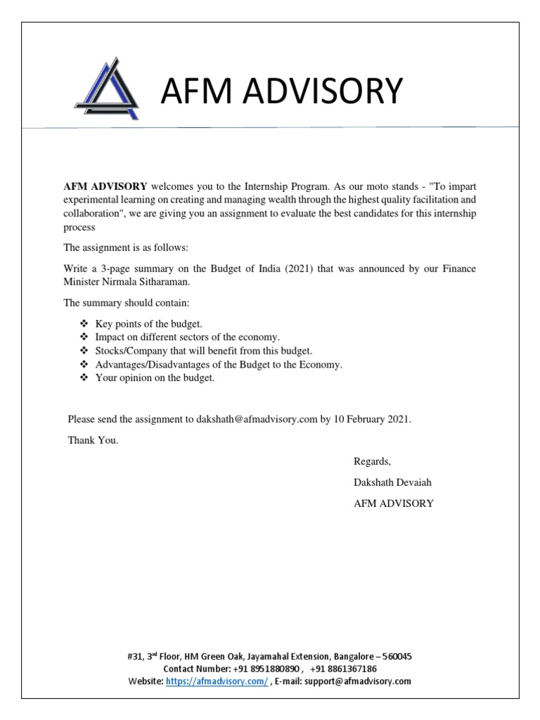 AFM ADVISORY Assignment | PDF