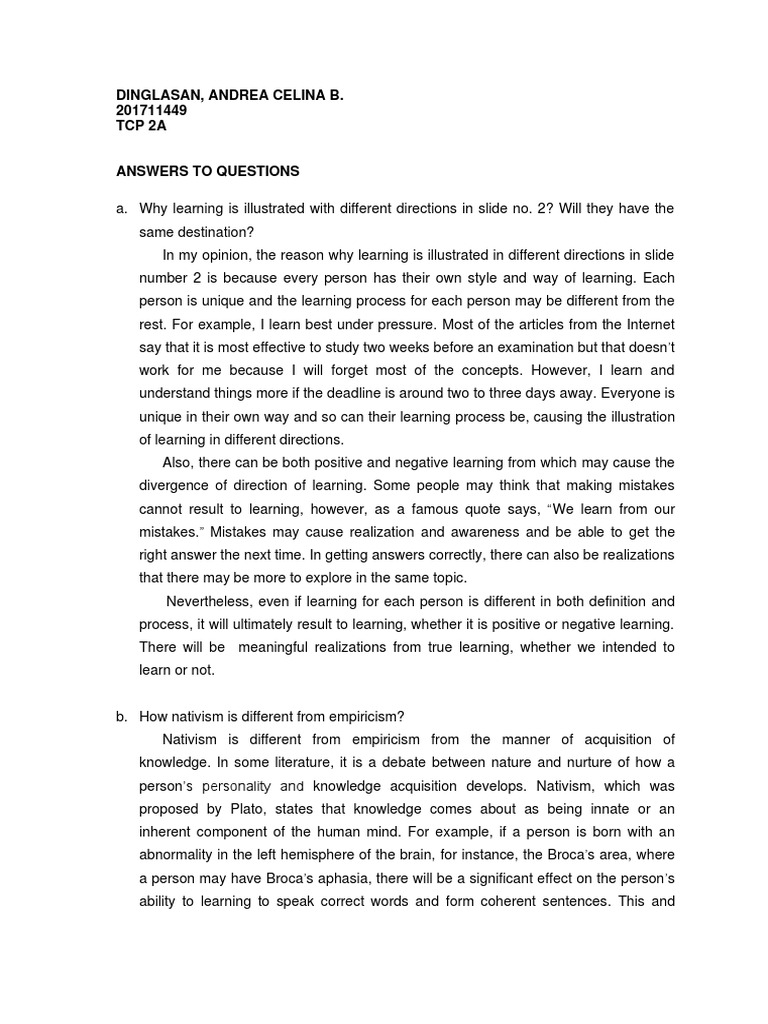 Dinglasan, Andrea Celina B. 201711449 TCP 2A | PDF | Imitation ...