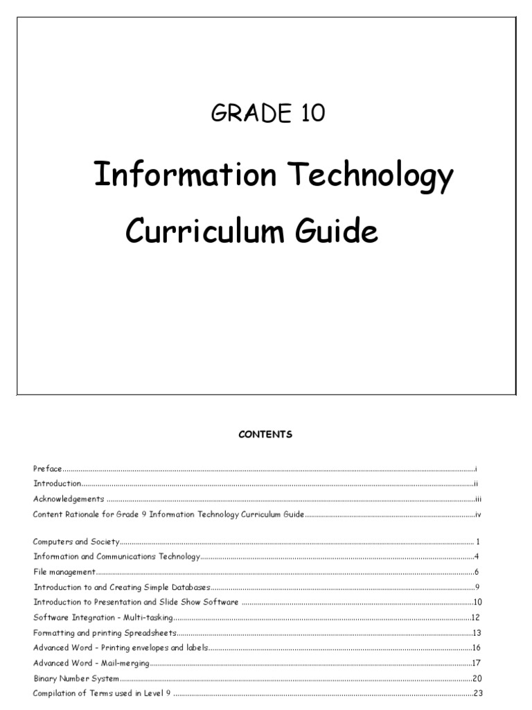 It Curriculum Guide Grade 10 Pdf Computer File Directory Computing 8994