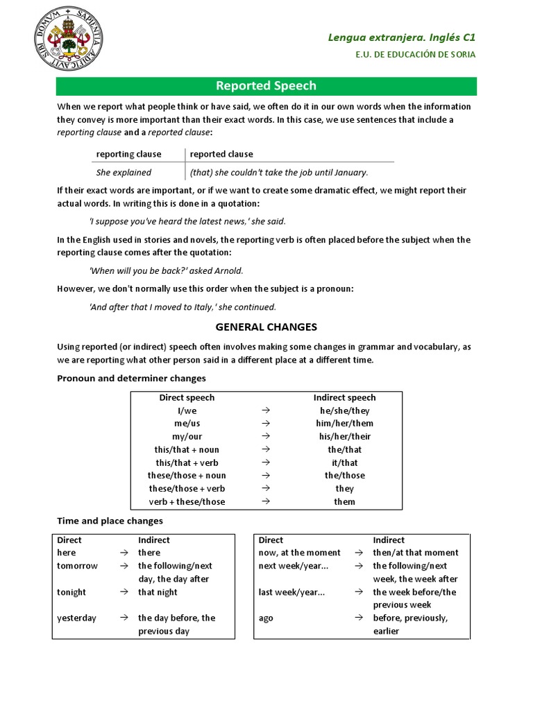 Reported Speech | PDF | Verb | Clause