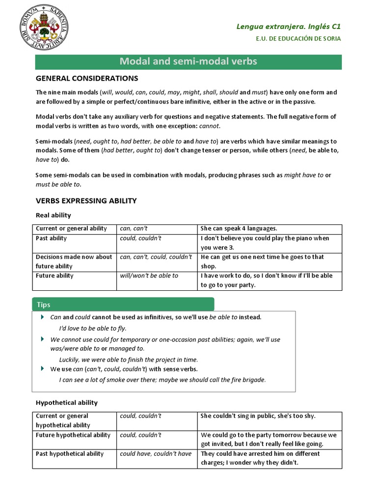 Modal and Semimodal Verbs | PDF | Linguistic Morphology | Syntax