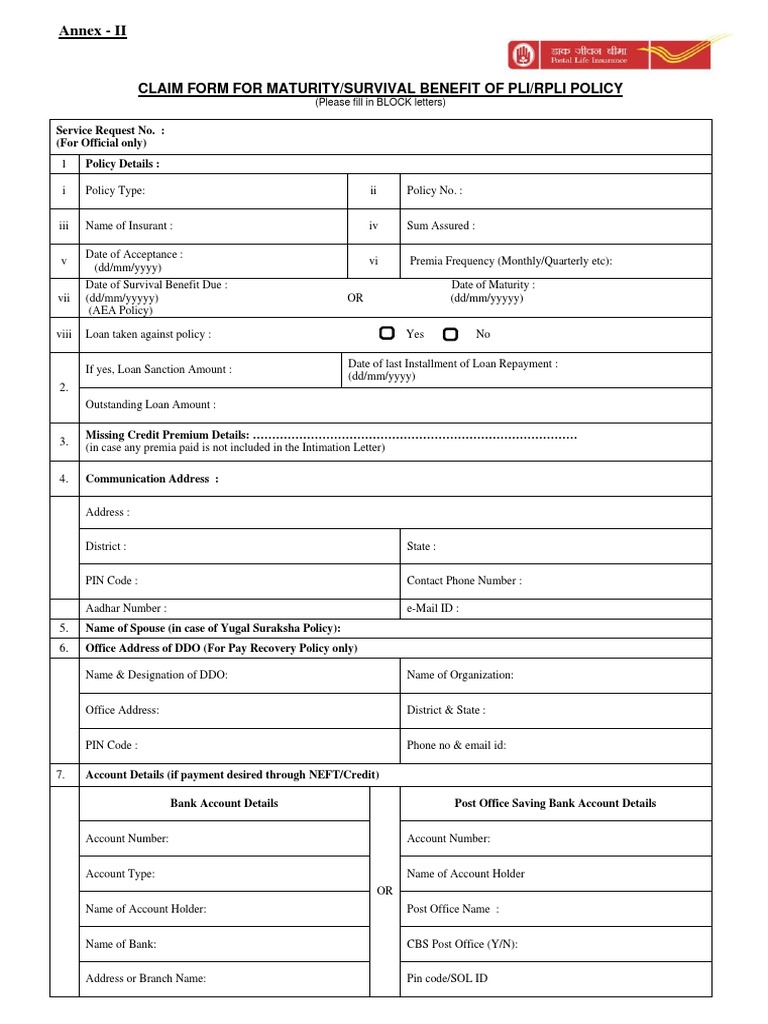 Maturity-Survival Claim Form | PDF | Loans | Cheque
