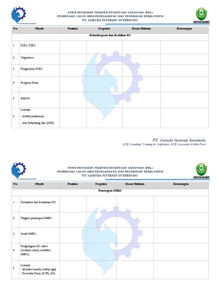 Form Penilaian K3 PKL Garuda Systrain | PDF | Teknologi & Rekayasa