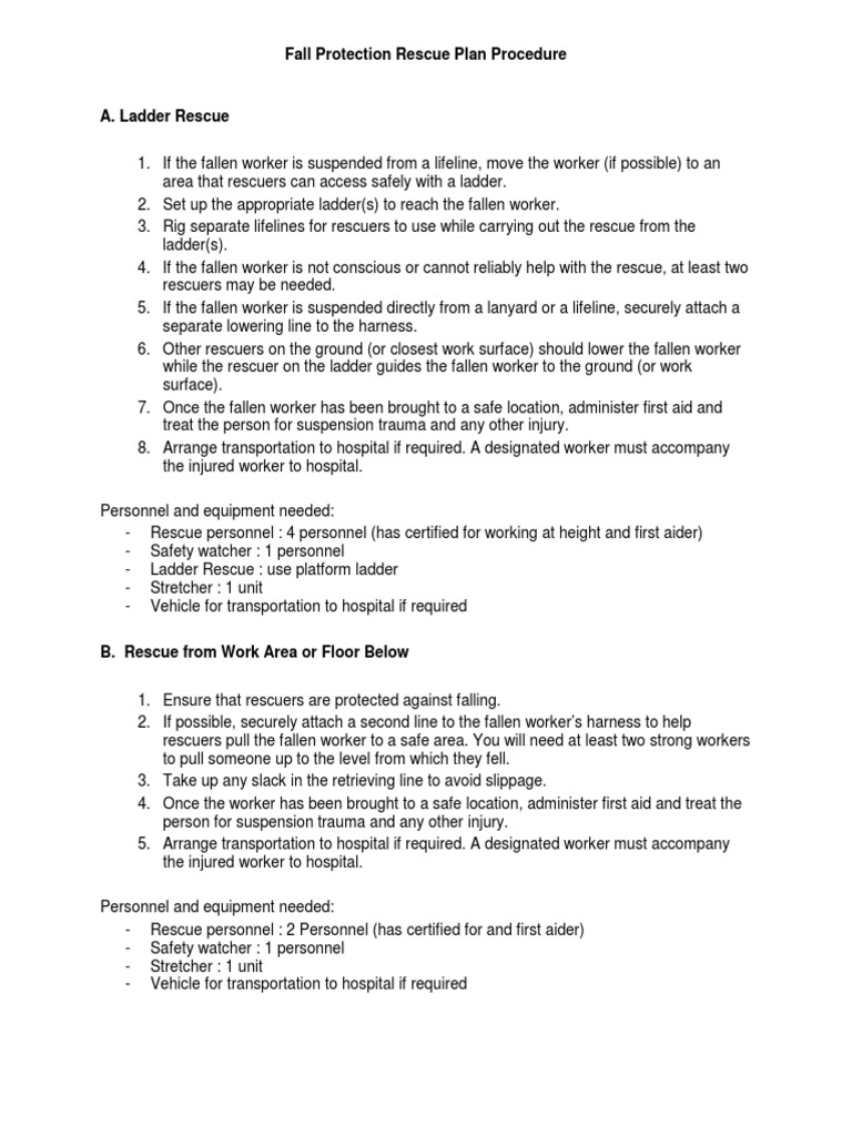 Fall Protection Rescue Plan Procedure | PDF | First Aid | Crane (Machine)