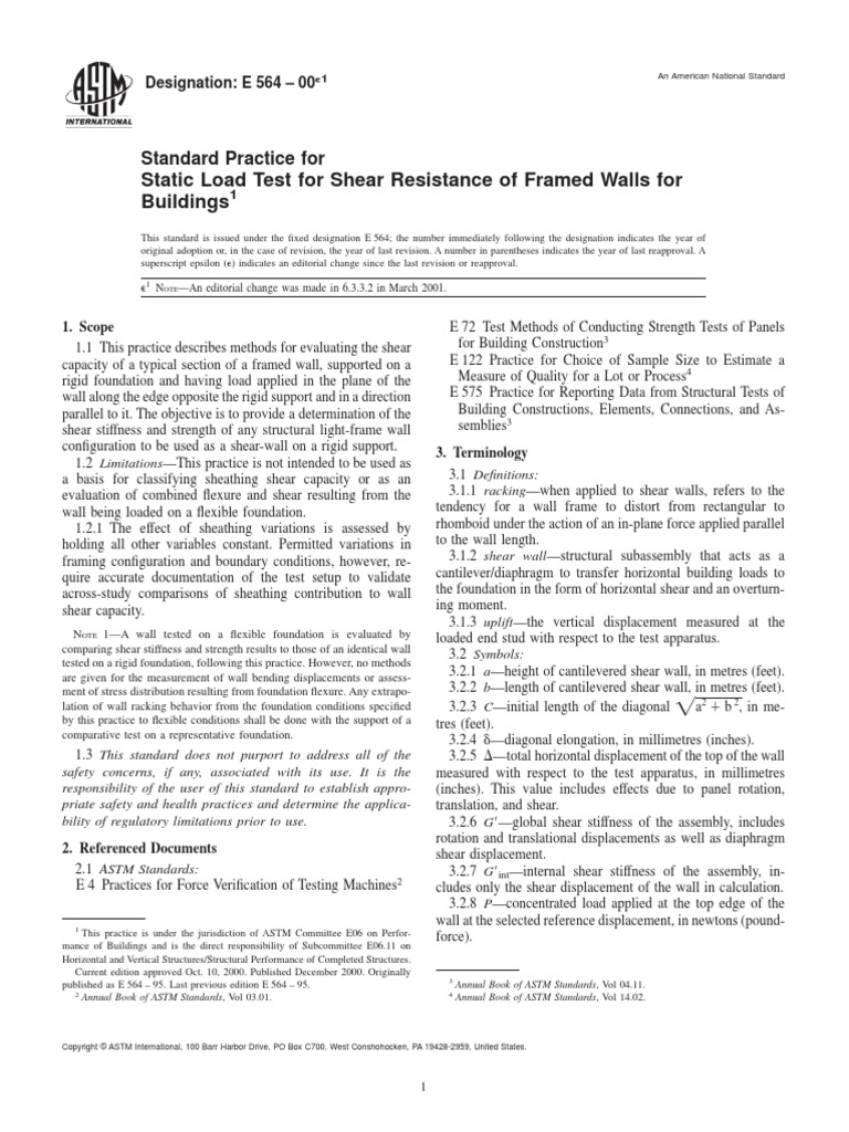 Static Load Test For Shear Resistance of Framed Walls For Buildings ...