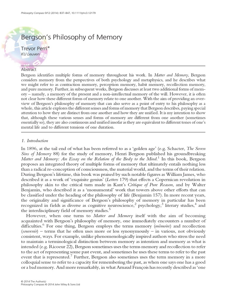 16 - Bergson's Philosophy of Memory | PDF | Henri Bergson | Memory