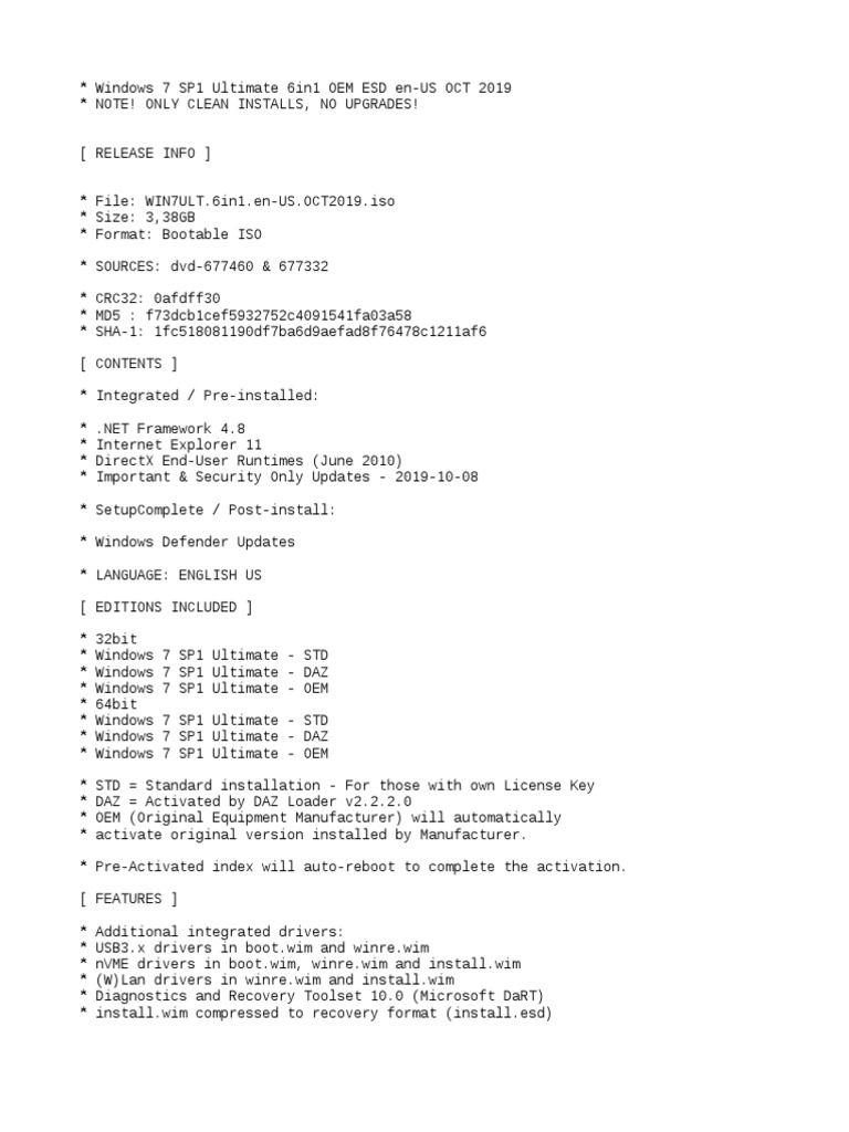 Windows 7 SP1 Ultimate 6in1 OEM ESD en-US OCT 2019 (Gen2) | PDF
