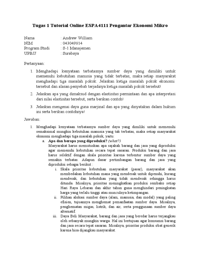 Tugas 1 Tuton ESPA4111 Andrew William | PDF