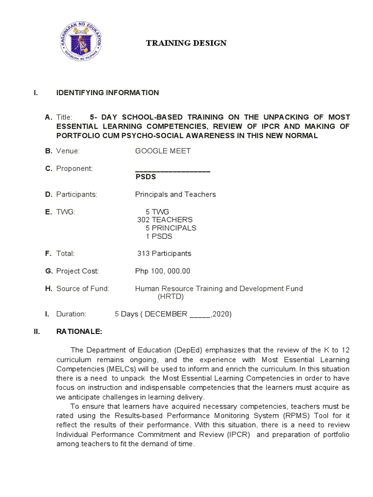 Sample Inset Training Design | PDF | Teaching | Human Nature
