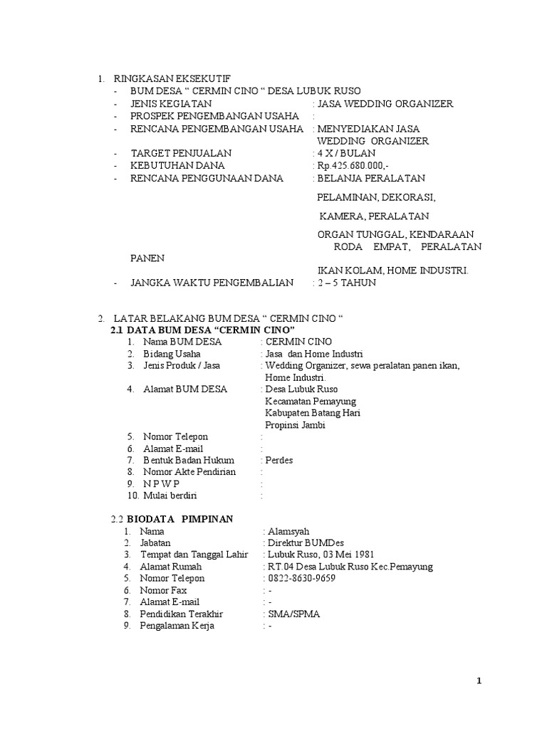 Proposal BUMDES | PDF