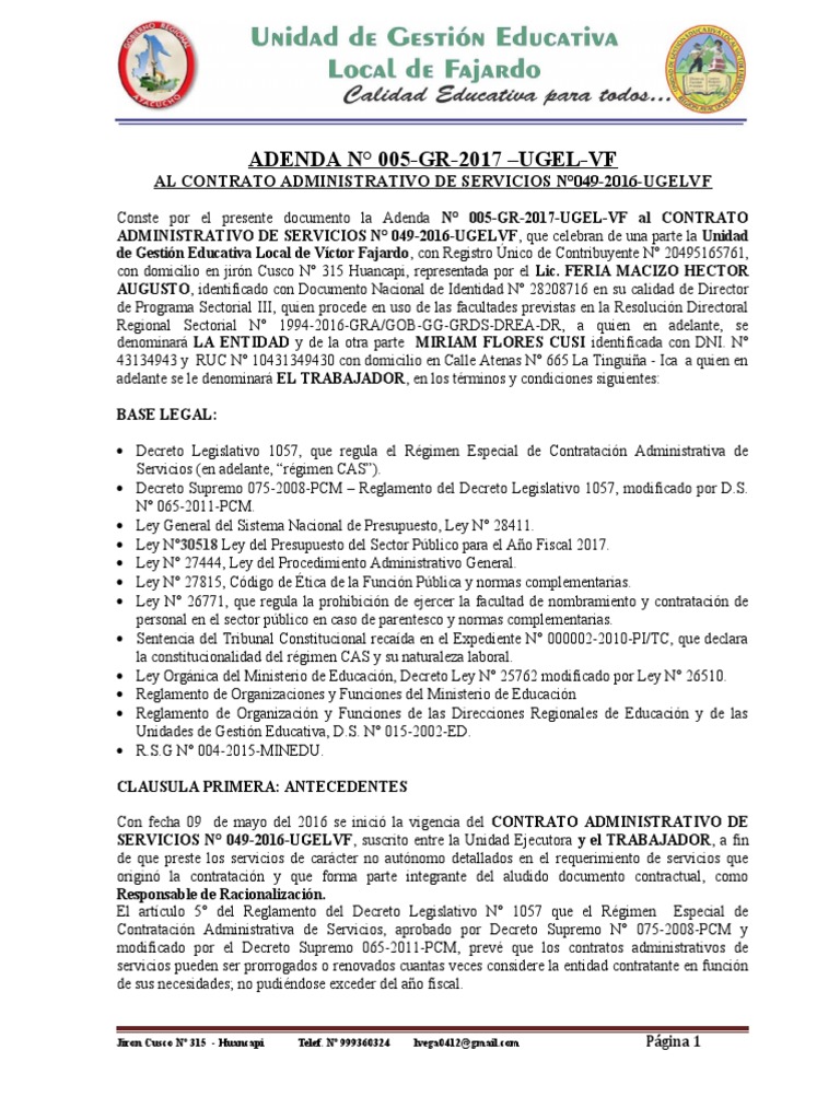 Adenda #005-2017 Cusi Flores Miriam | PDF | Gobierno | Justicia