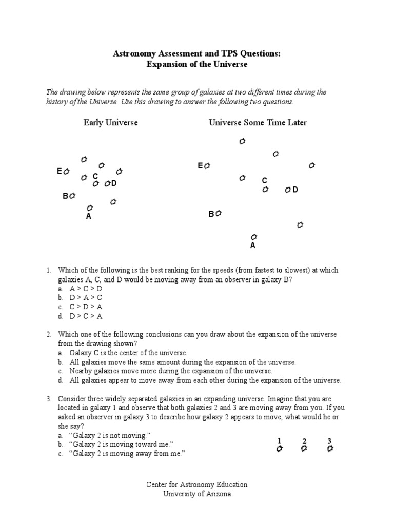 Early Universe Universe Some Time Later: Astronomy Assessment and TPS ...