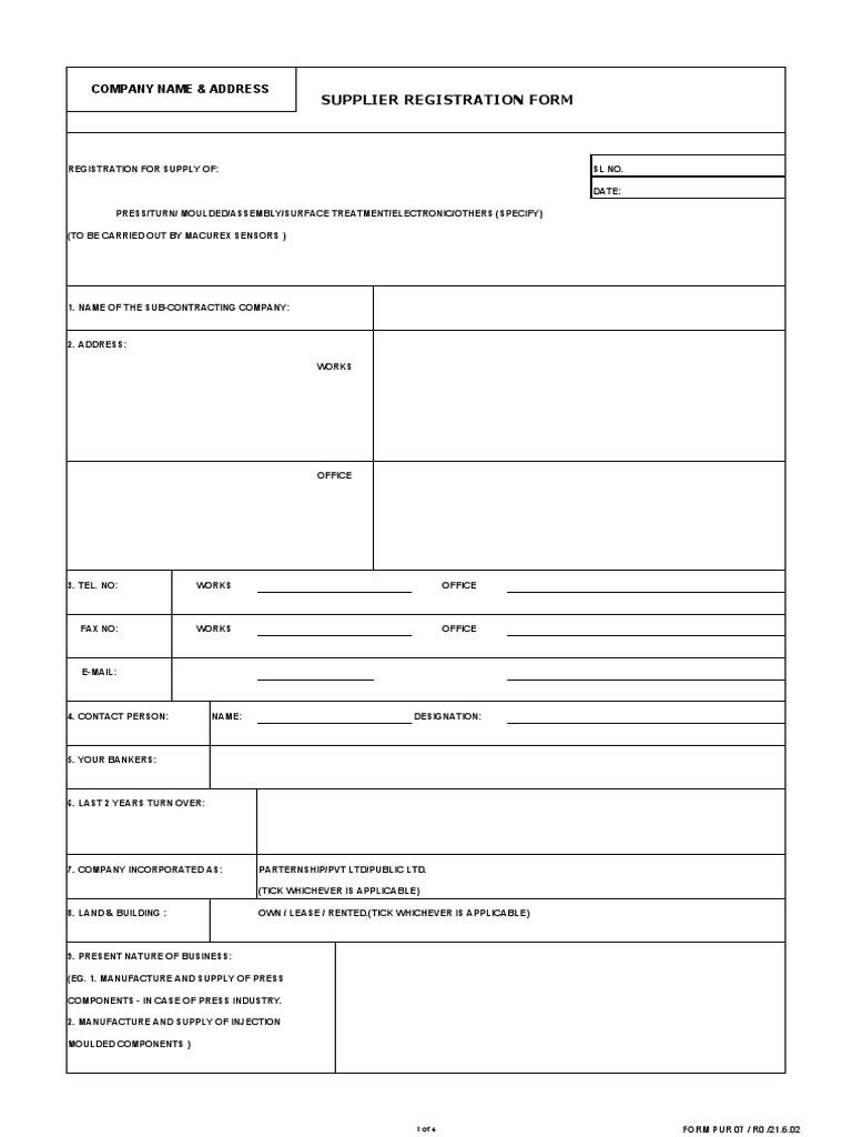 Supplier Registration Form Template | PDF | Business Process | Business