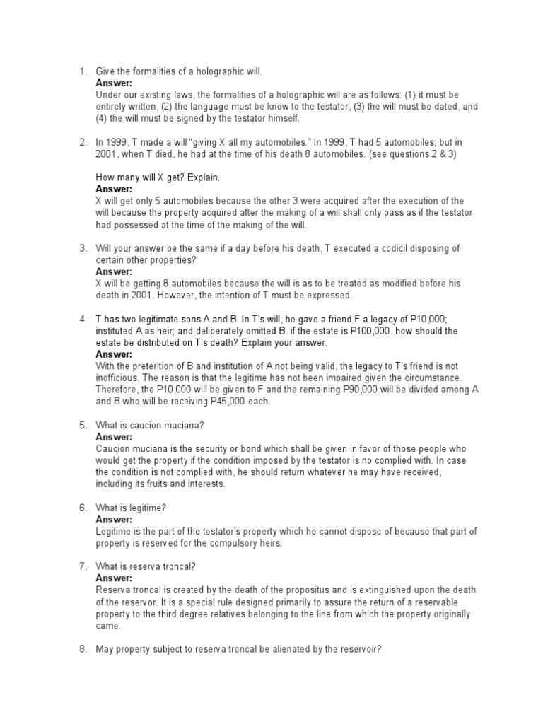 Analysis of Holographic Wills, Codicils, Legitimes, and Intestate ...