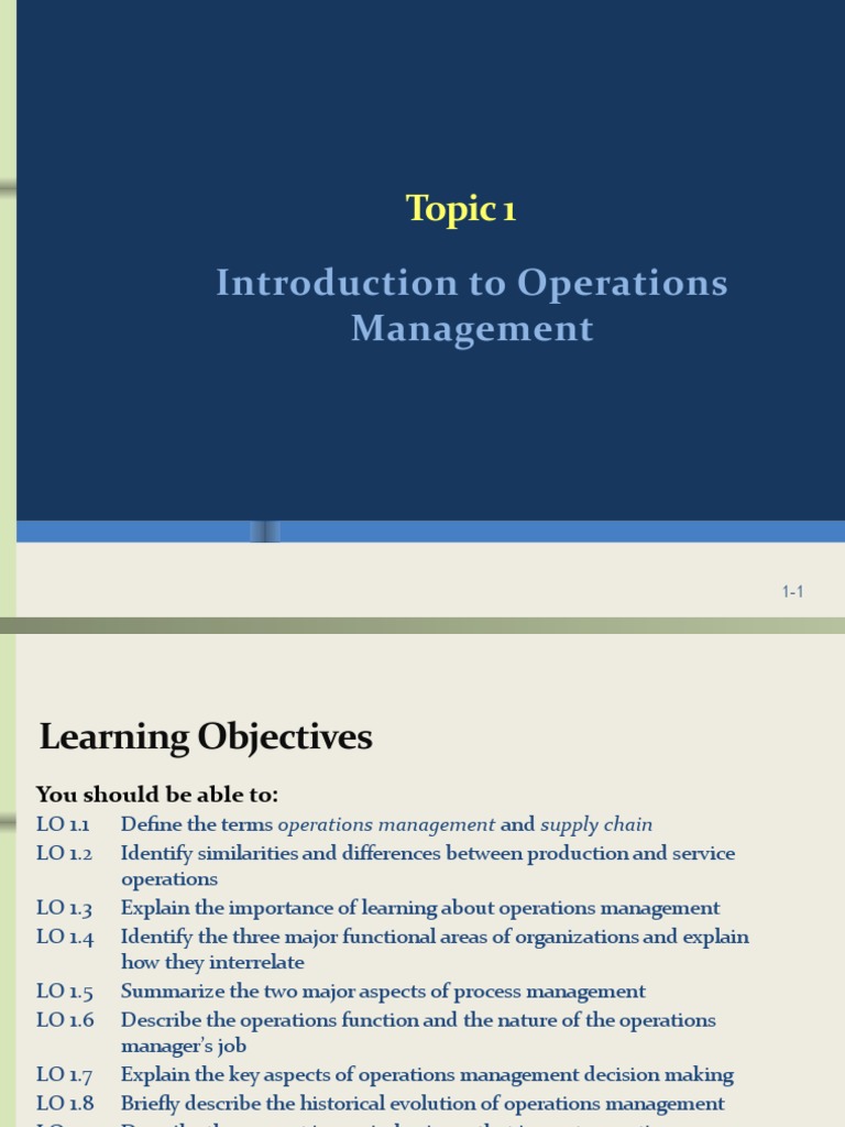 Introduction To Operations Management: Topic 1 | PDF | Operations ...