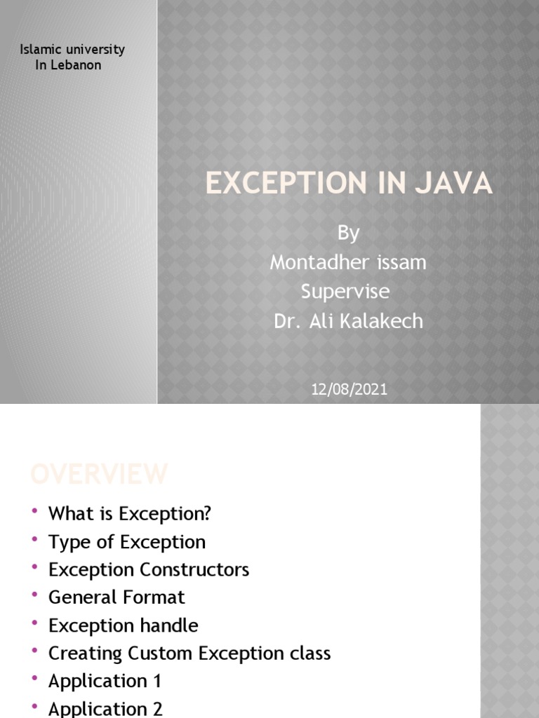 Exception in Java: by Montadher Issam Supervise Dr. Ali Kalakech | Download Free PDF | Method ...