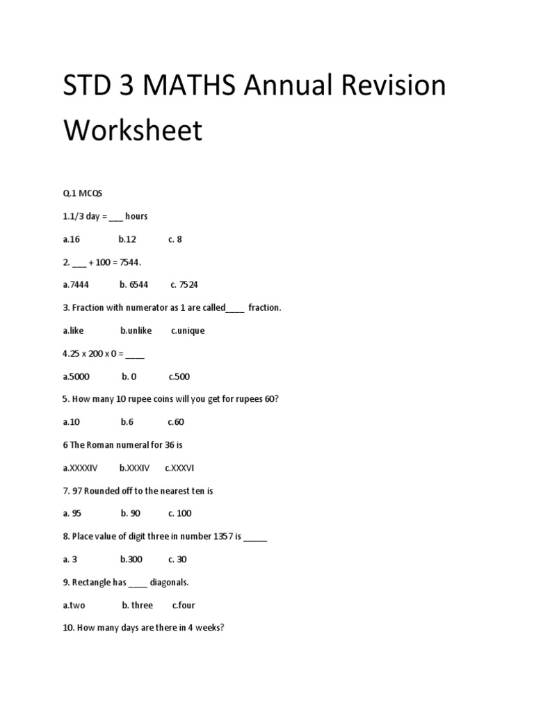 Class 3 Maths Ann Exm WK | PDF | Notation | Mathematical Notation
