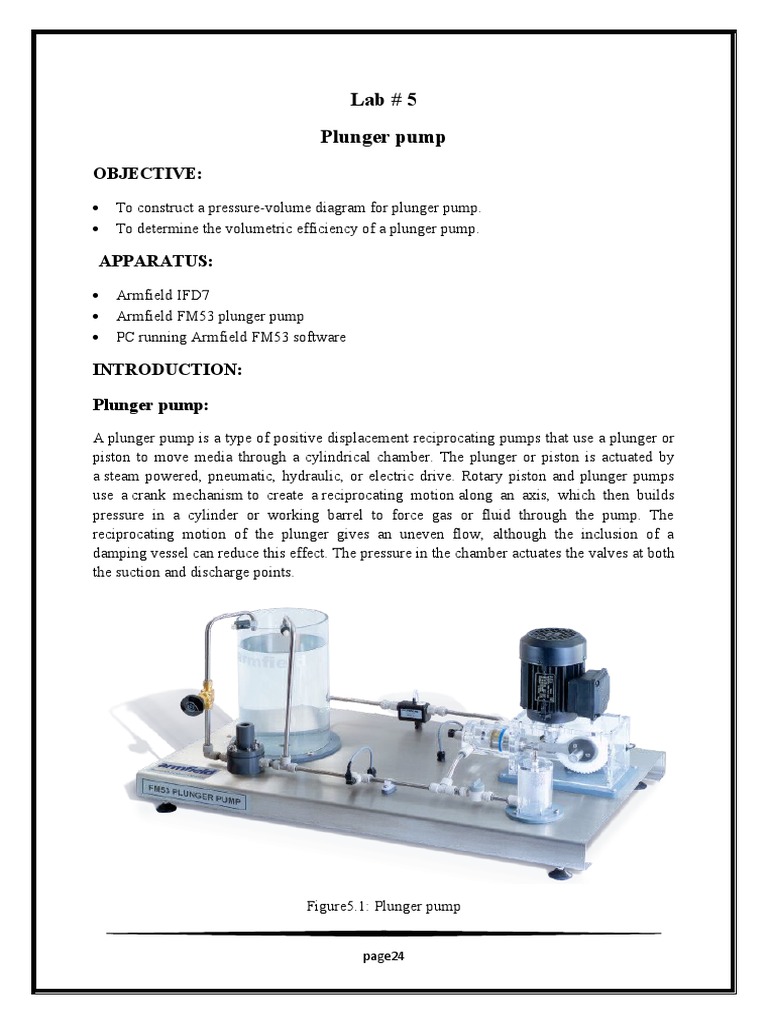 Lab # 5 Plunger Pump: Objective | PDF | Pump | Valve