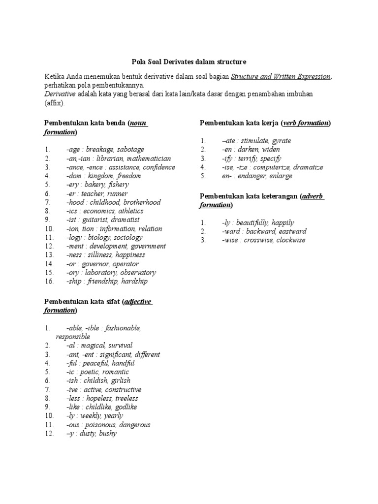 Ketika Anda Menemukan Bentuk Derivative Dalam Soal Bagian Structure and Written Expression ...