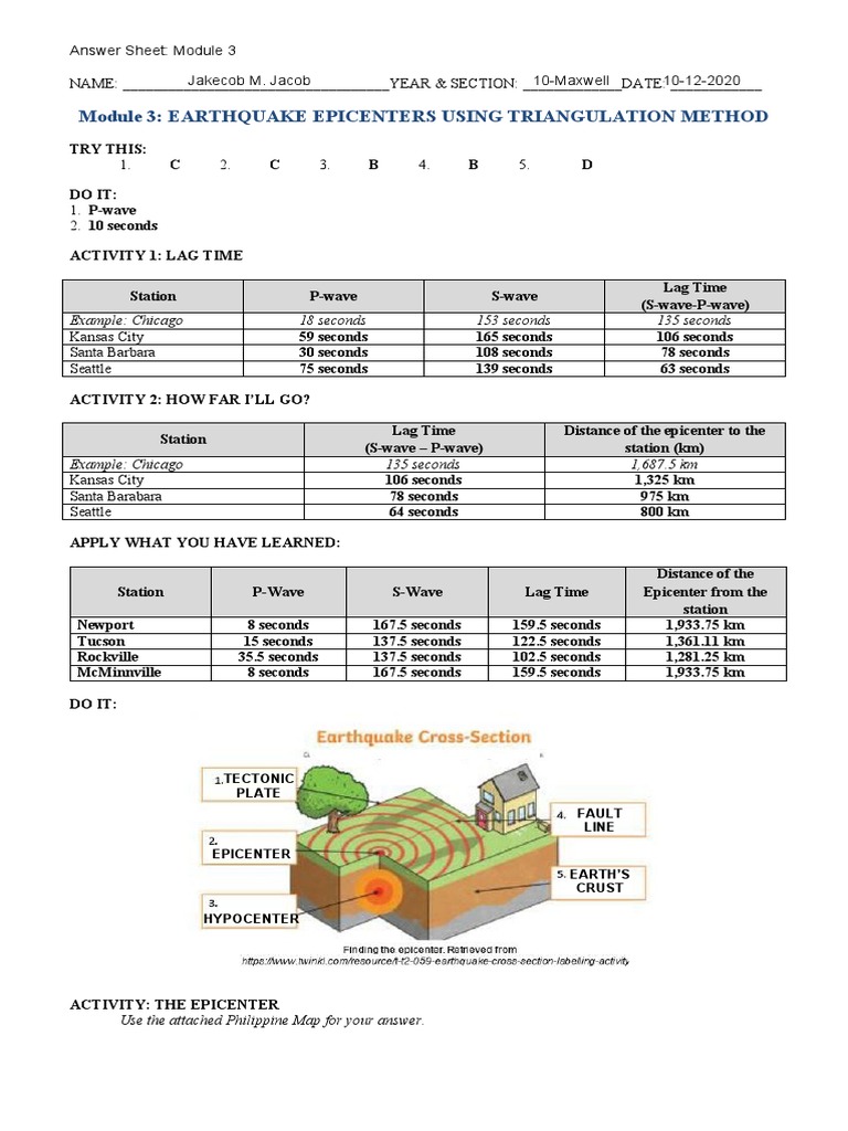 Module 3: Earthquake Epicenters Using Triangulation Method: Example ...