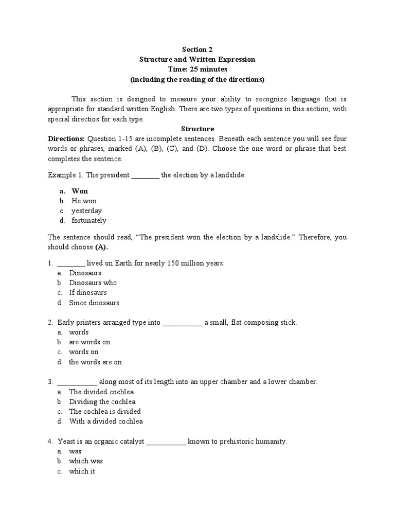 Section 2 Structure and Written Expression Time: 25 Minutes (Including ...