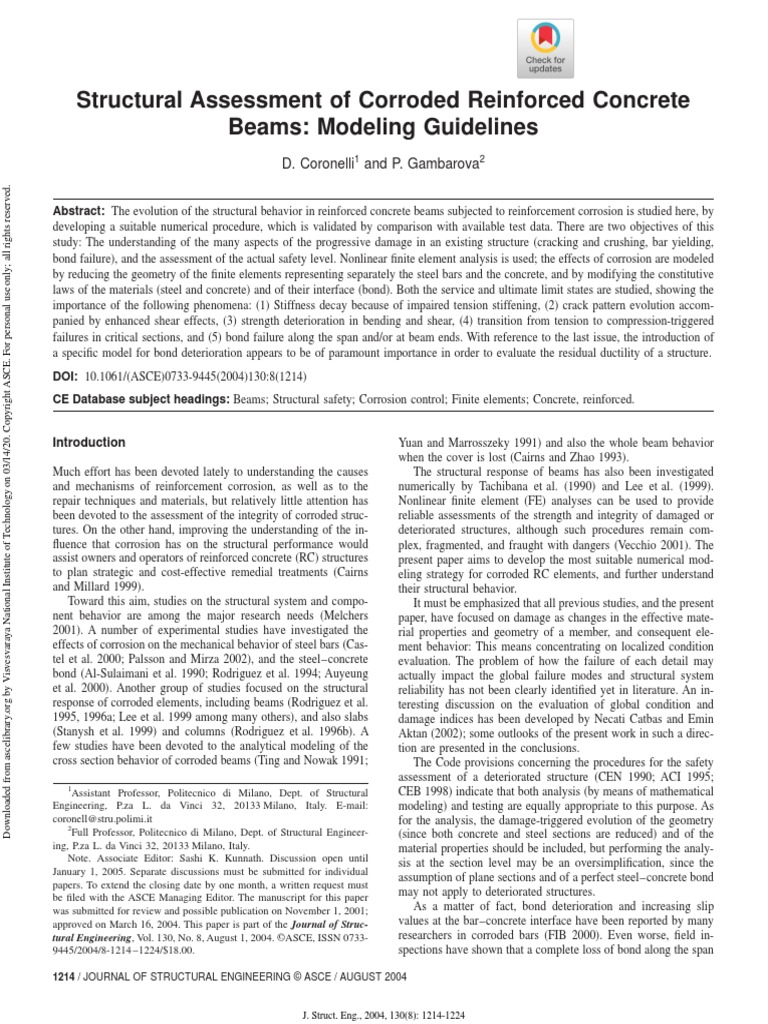 Structural Assessment of Corroded Reinforced Concrete Beams Modeling Guidelines | PDF | Fracture ...