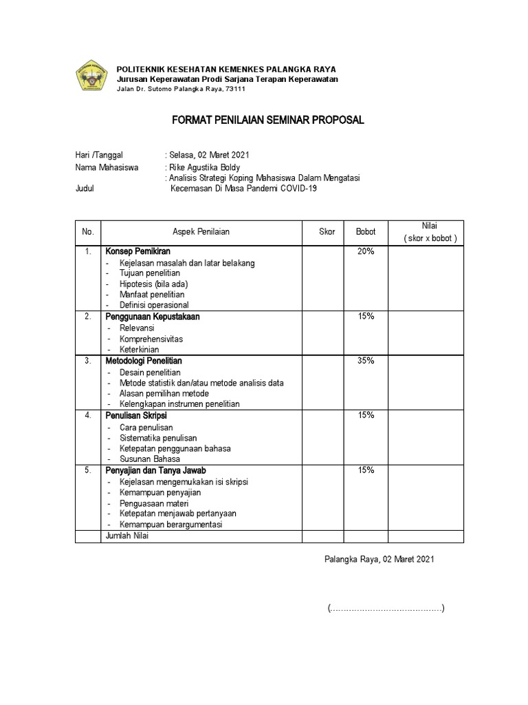 Format Penilaian Proposal | PDF