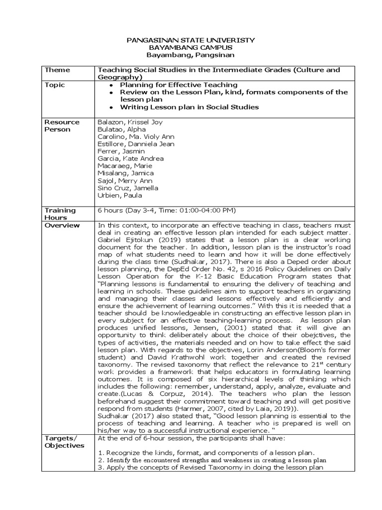 Final Na Siya - Session Guide Group 4 Bee Ege 2 1 | PDF | Lesson Plan | Teachers