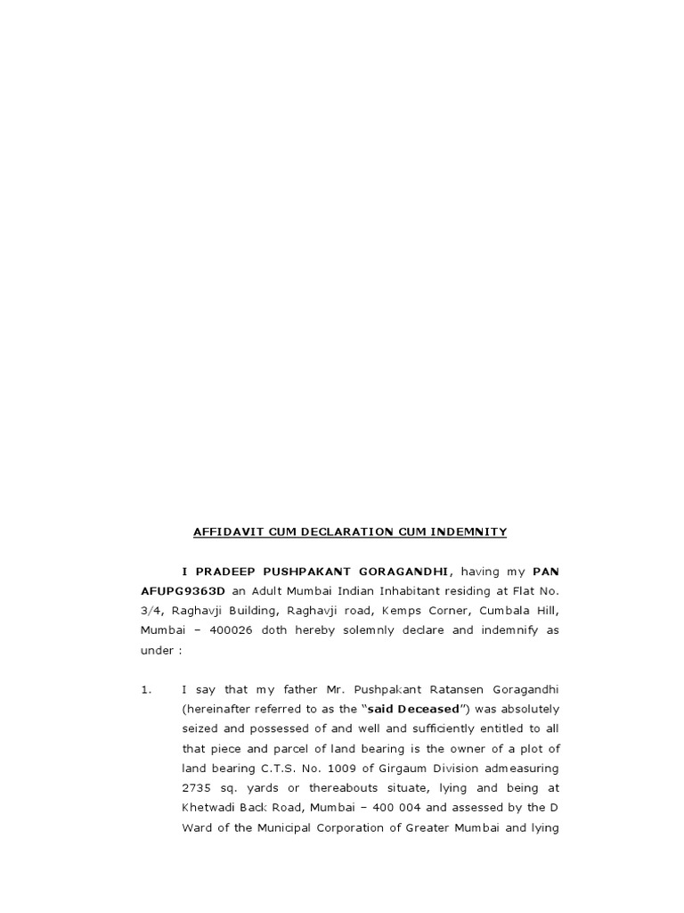 Affidavit Cum Declaration Cum Indemnity | PDF | Indemnity | Civil Law ... Affidavit Cum Declaration Cum Indemnity | PDF | Indemnity | Civil Law ...