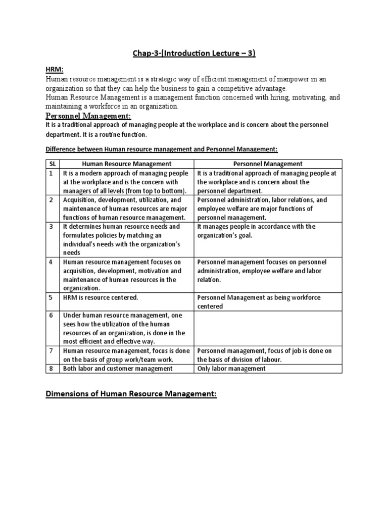 Chap-3 - (Introduction Lecture - 3) : Personnel Management | PDF