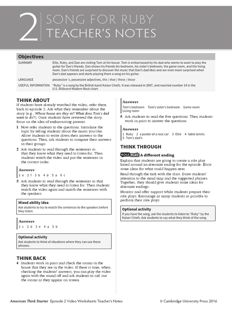 Song For Ruby: Teacher'S Notes | PDF | Cognitive Science | Cognition